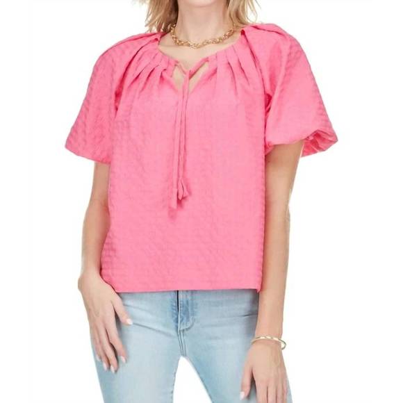 Jade | Tops | New Jade Pleated Puff Sleeve Top In Pink | Poshmark